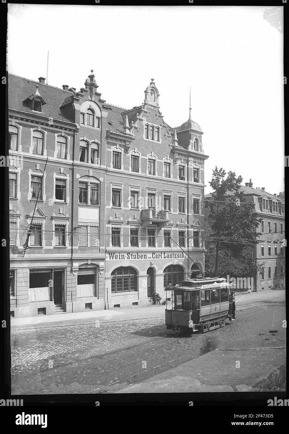 Meissen. Lantzsch's wine stubs with tram Stock Photo - Alamy