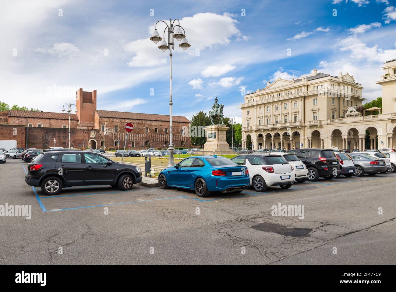 Historic center of an Italian city. Novara with the Novara castle Stock ...