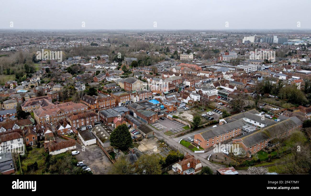 Witham Essex houses and town centre Aerial image Stock Photo - Alamy