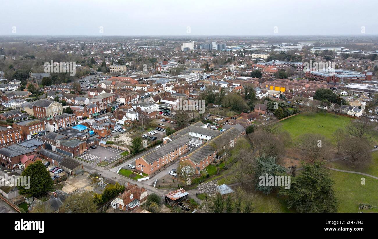 Witham Essex houses and town centre Aerial image Stock Photo - Alamy
