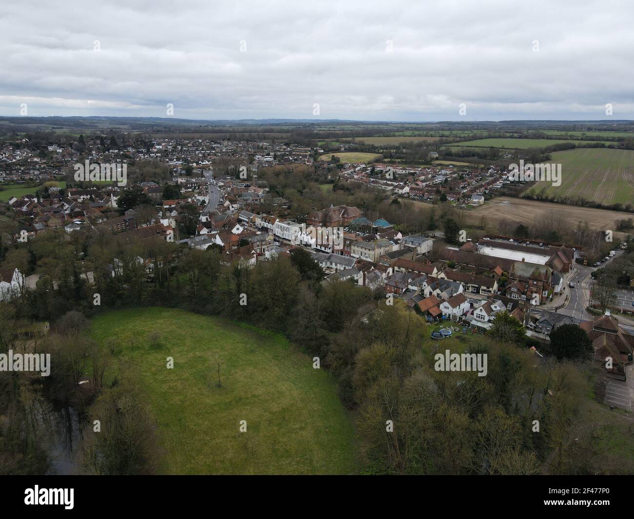 Ongar Essex aerial image town High street UK Stock Photo - Alamy