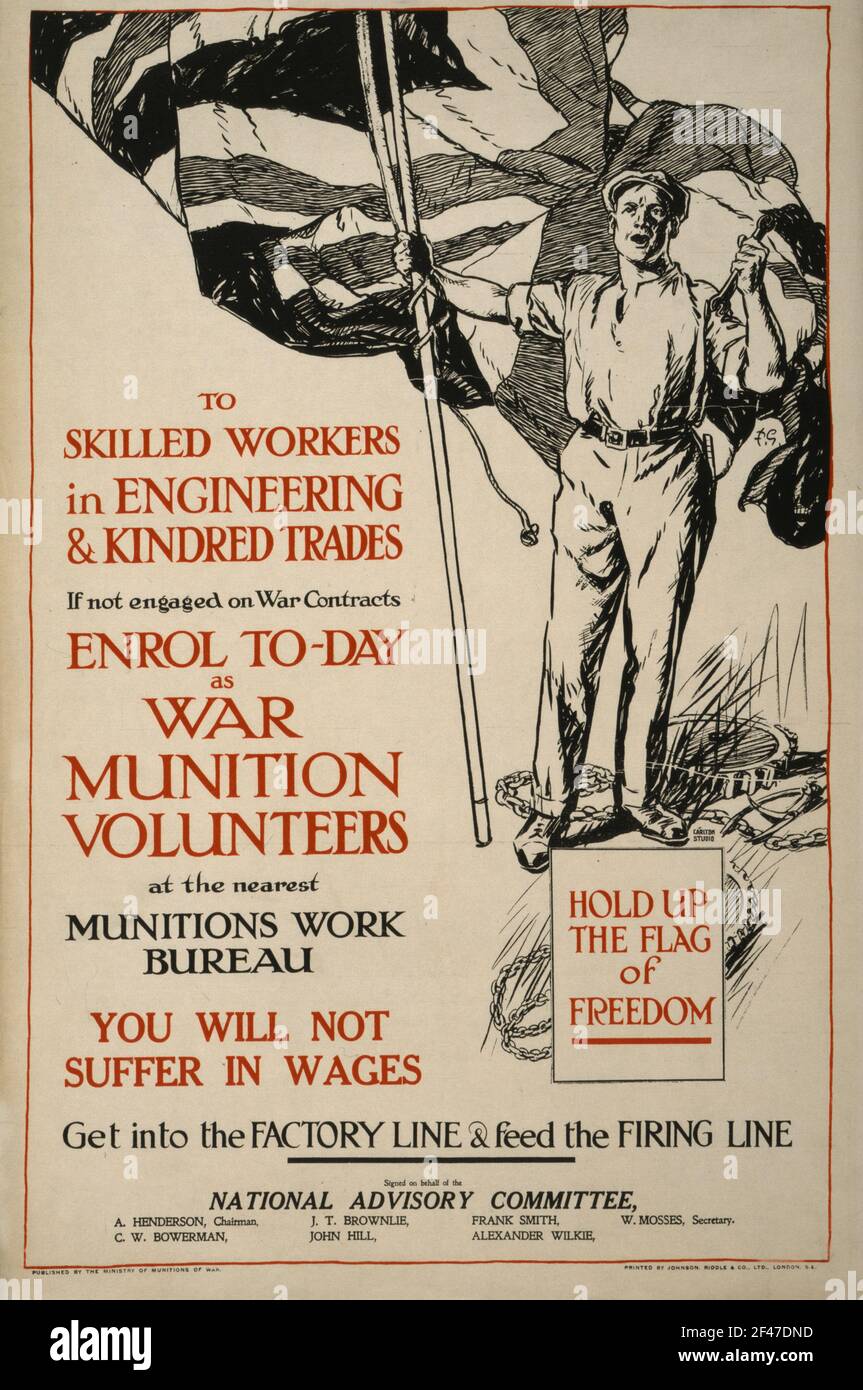 A first world war recruitment poster calling for skilled workmen to ...