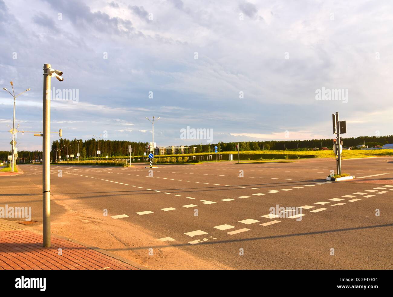 Video cameras for monitoring traffic. Crossroads with a pedestrian ...