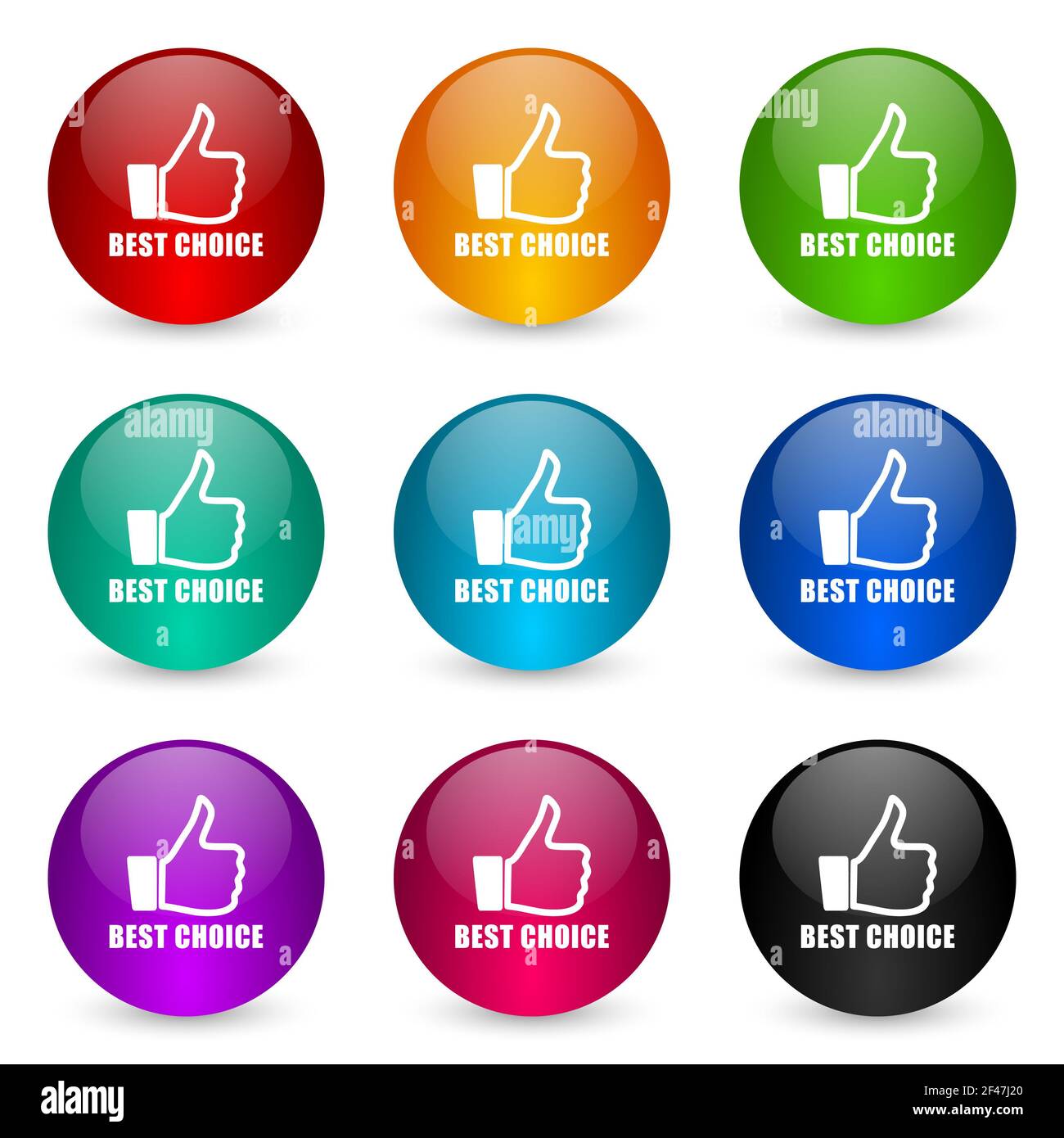 Best choice icon set, colorful glossy 3d rendering ball buttons in 9 ...