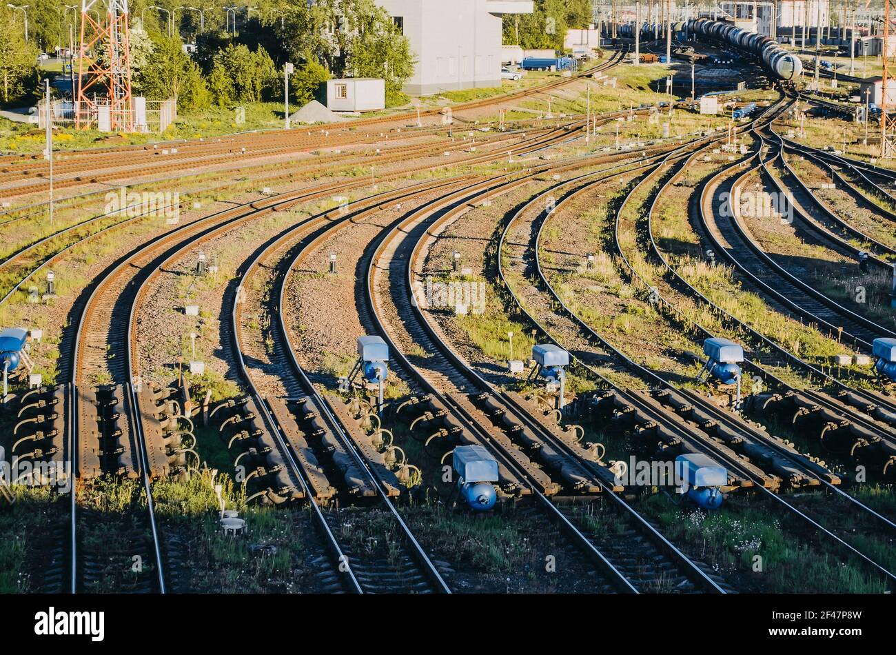 Branches of the railway at the marshalling yard, freight wagons Stock ...