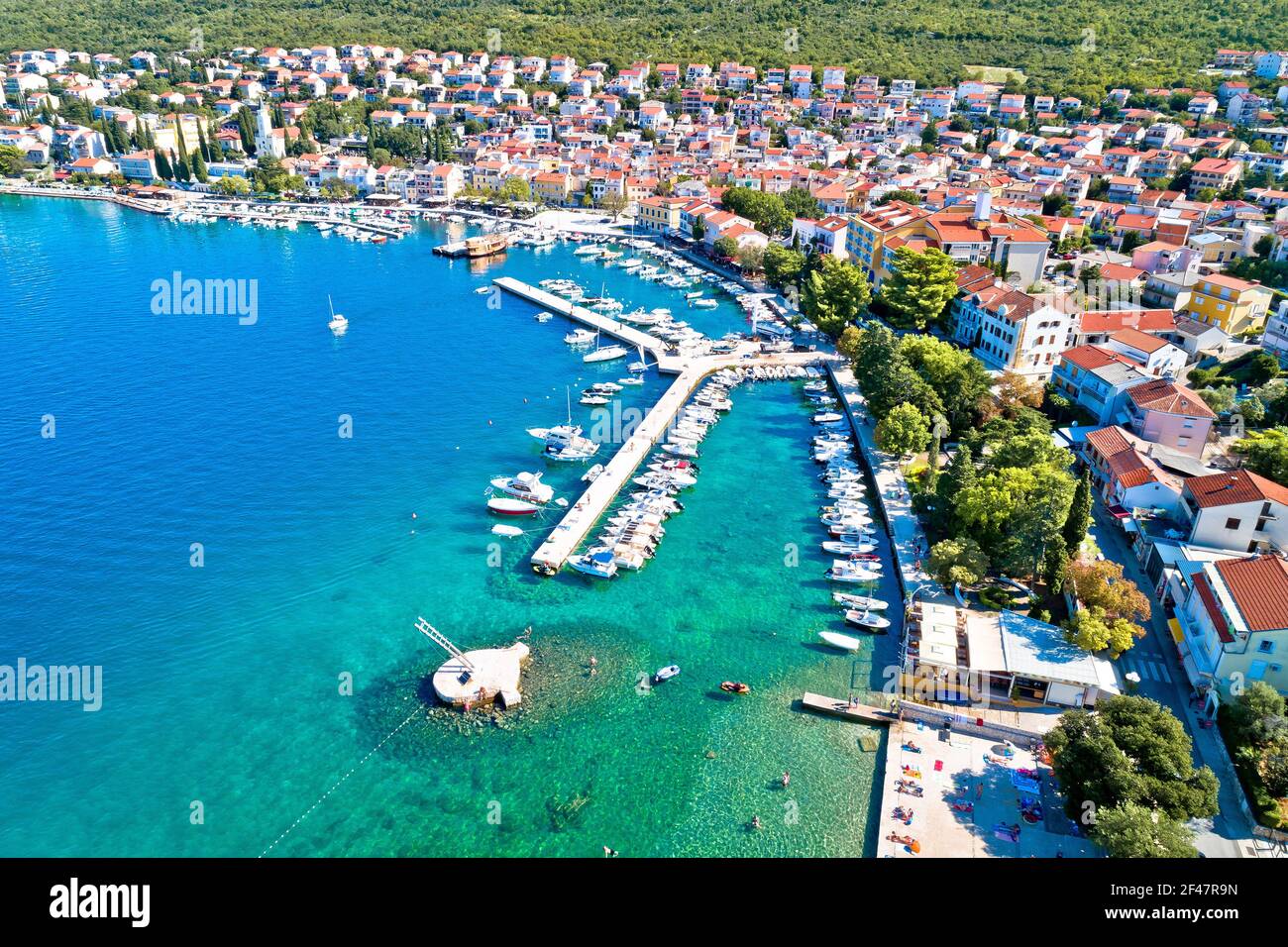 Tourist town of Selce waterfront aerial view, Crikvenica riviera in ...