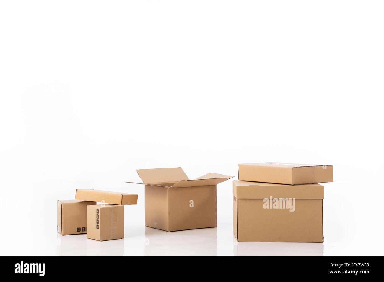 Group of cardboard boxes. Objects isolated on white background Stock ...