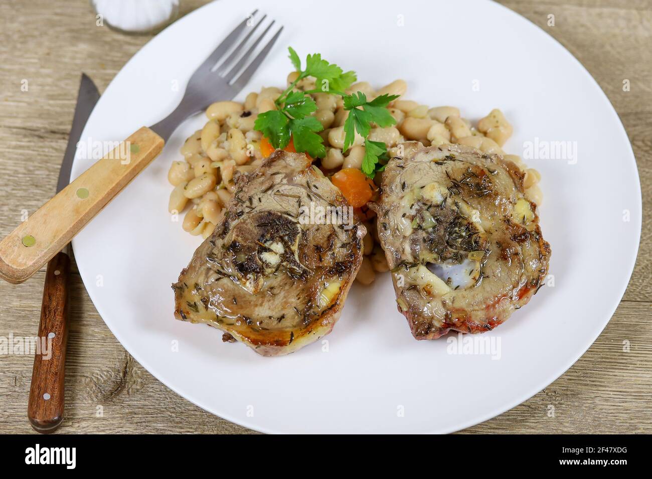 lamb chop and bean Stock Photo - Alamy