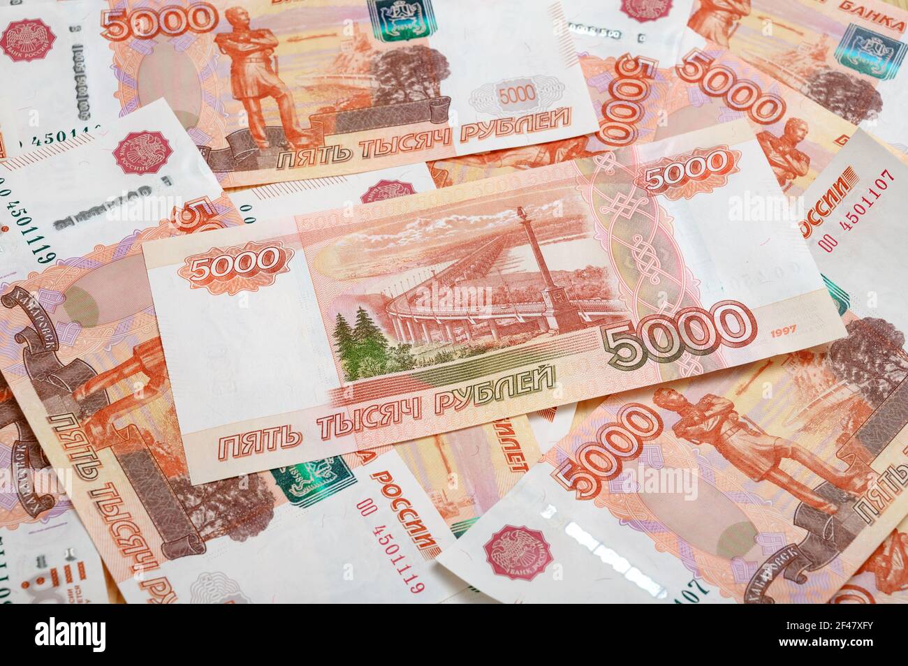 5000 rubles background. Russian banknotes at different angles Stock ...