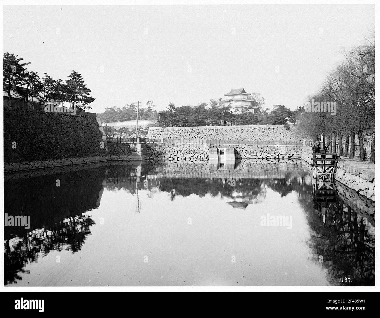 Tokyo (Japan). View over great walled water basin to the Emperor's ...