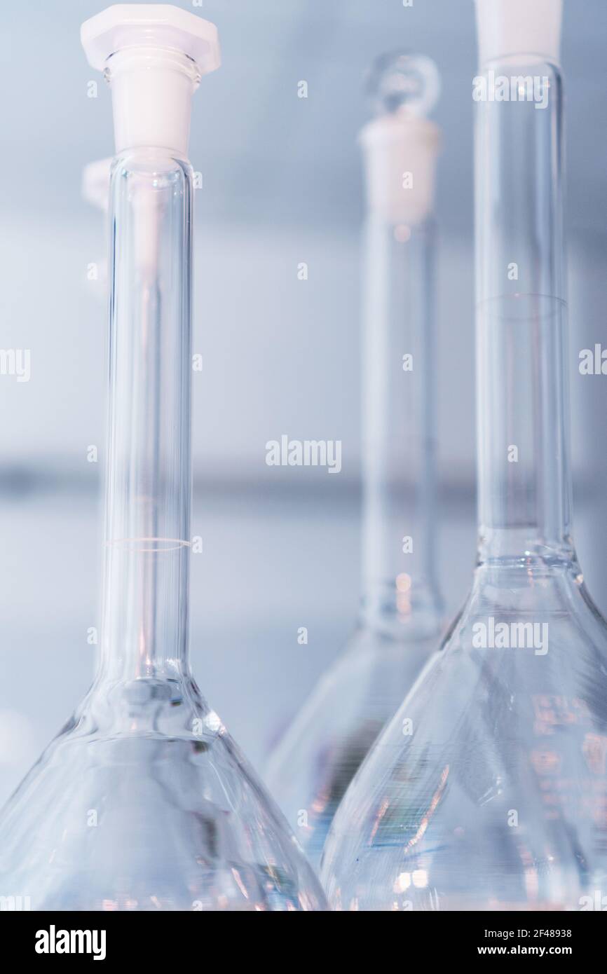 Laboratory tubes and flasks for analyzes and experiments. Science tool ...