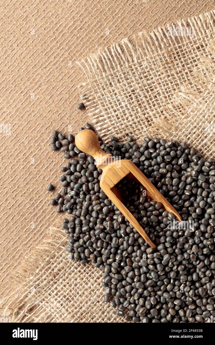 Raw uncooked black lentils (lens culinaris). Top view with copy space ...