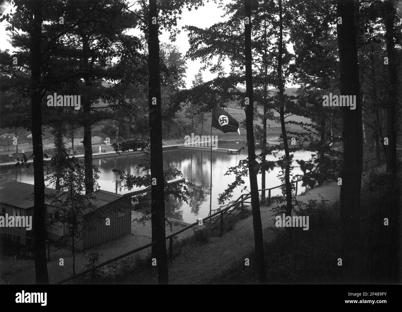 Outdoor community swimming pool Black and White Stock Photos & Images ...