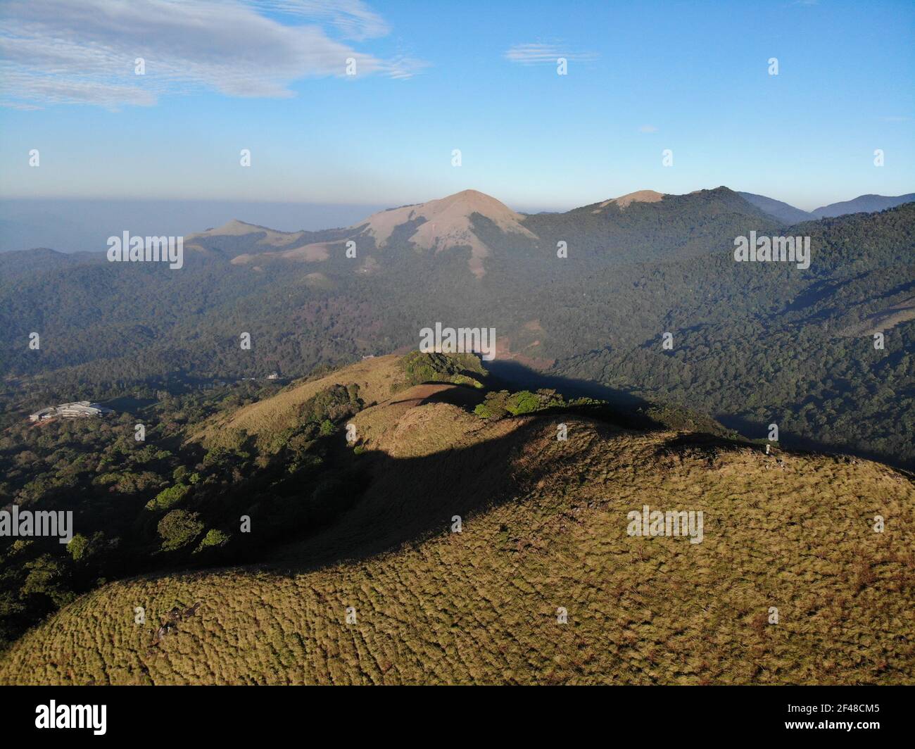 Aerial view of a mountain top in Wayanad (Kerala) photographed during ...