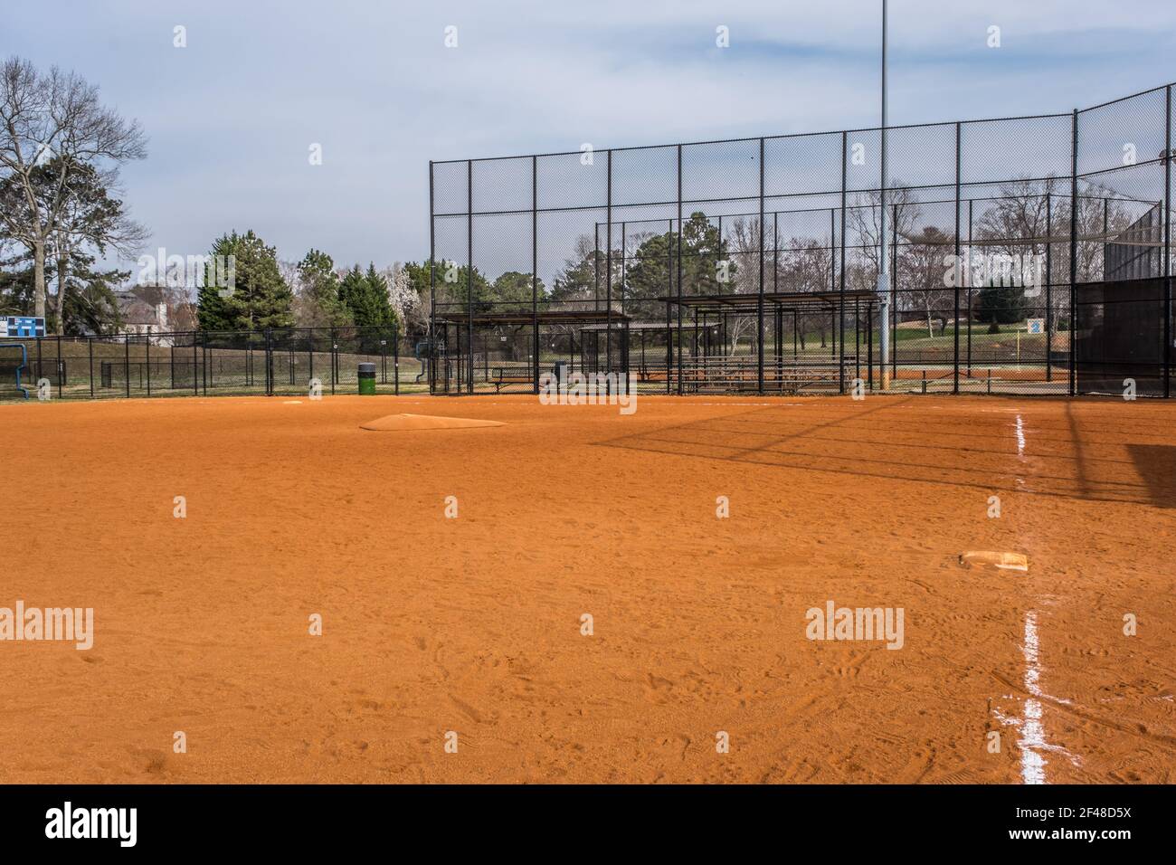 Empty baseball field at a local park opened for practice standing ...