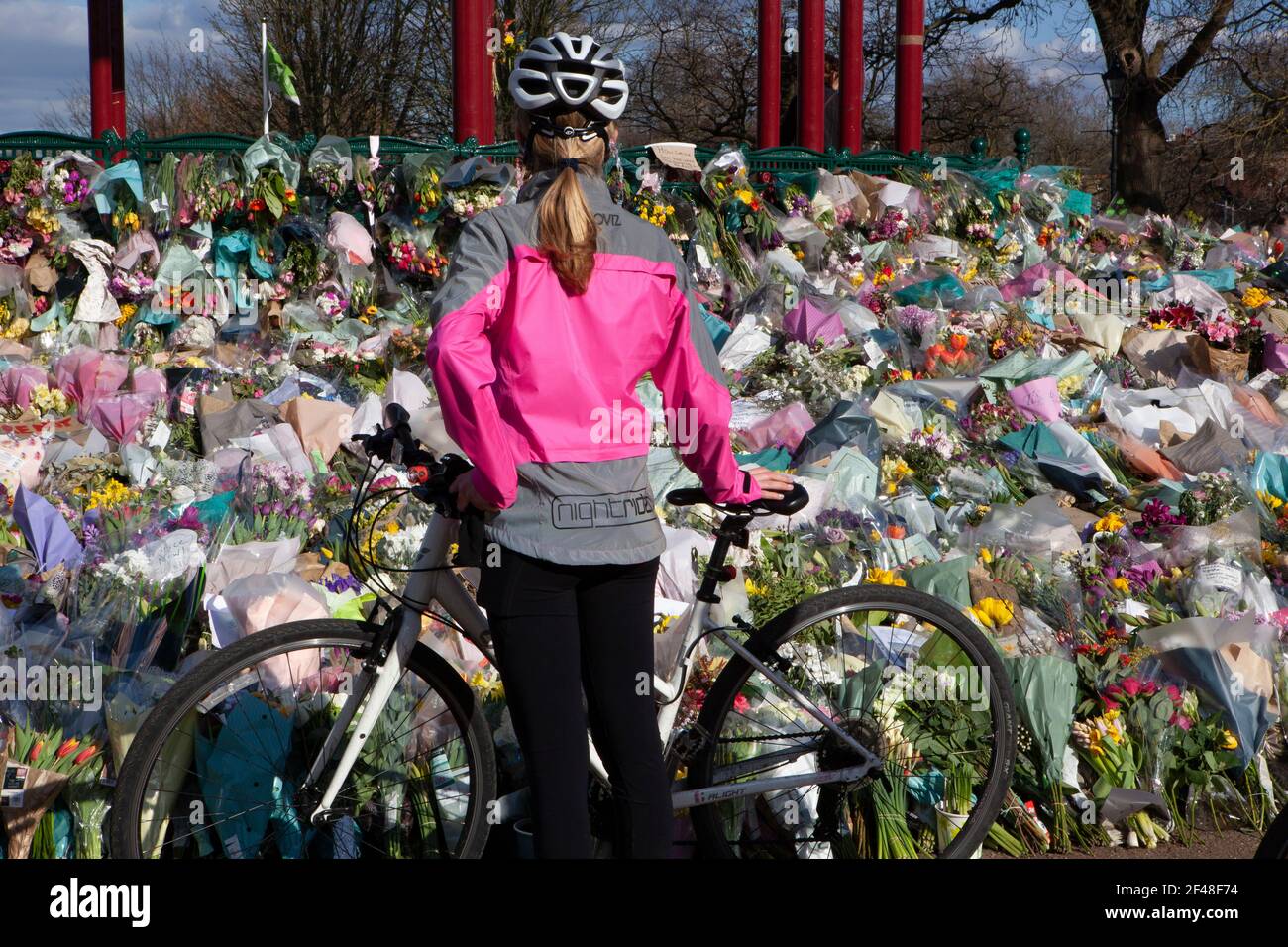 London, UK, 19 March 2021: Clapham Common bandstand and the surrounding ...