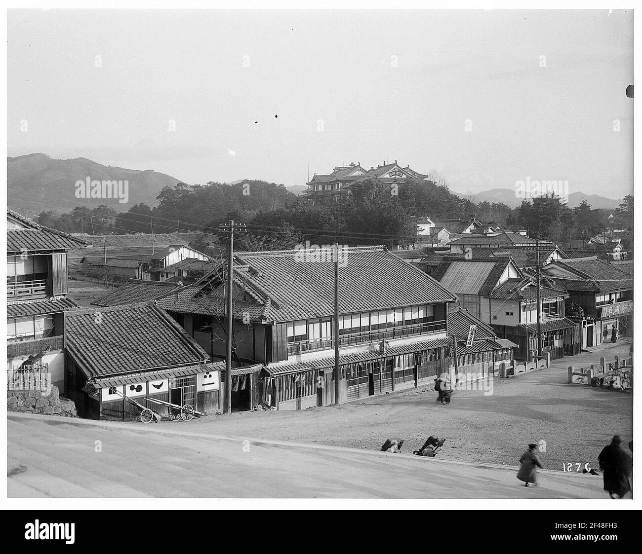 Nara. View from a staircase about residential houses to the Nara Hotel ...