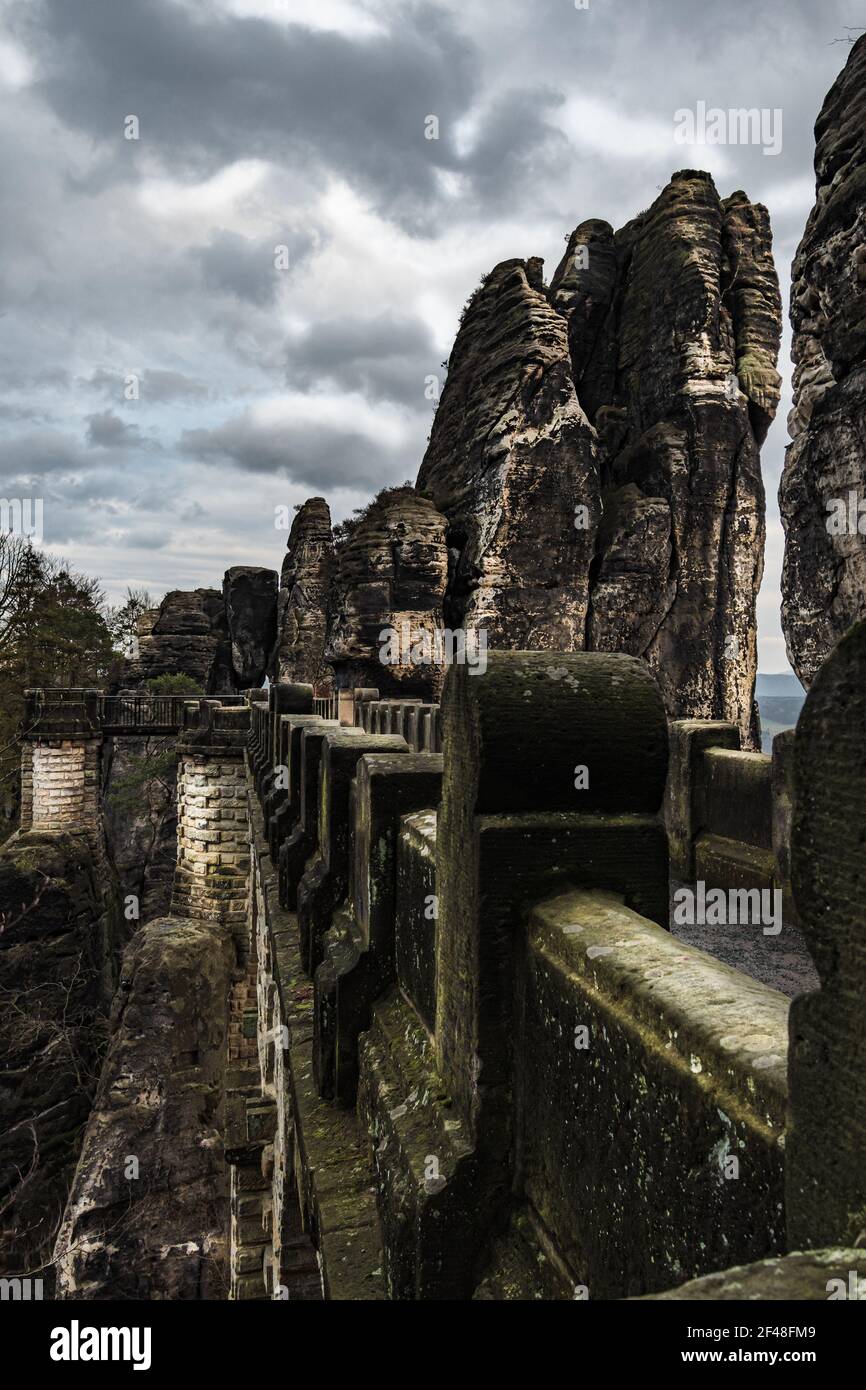 The famous Bastei Bridge bridge in Saxon Switzerland National Park ...