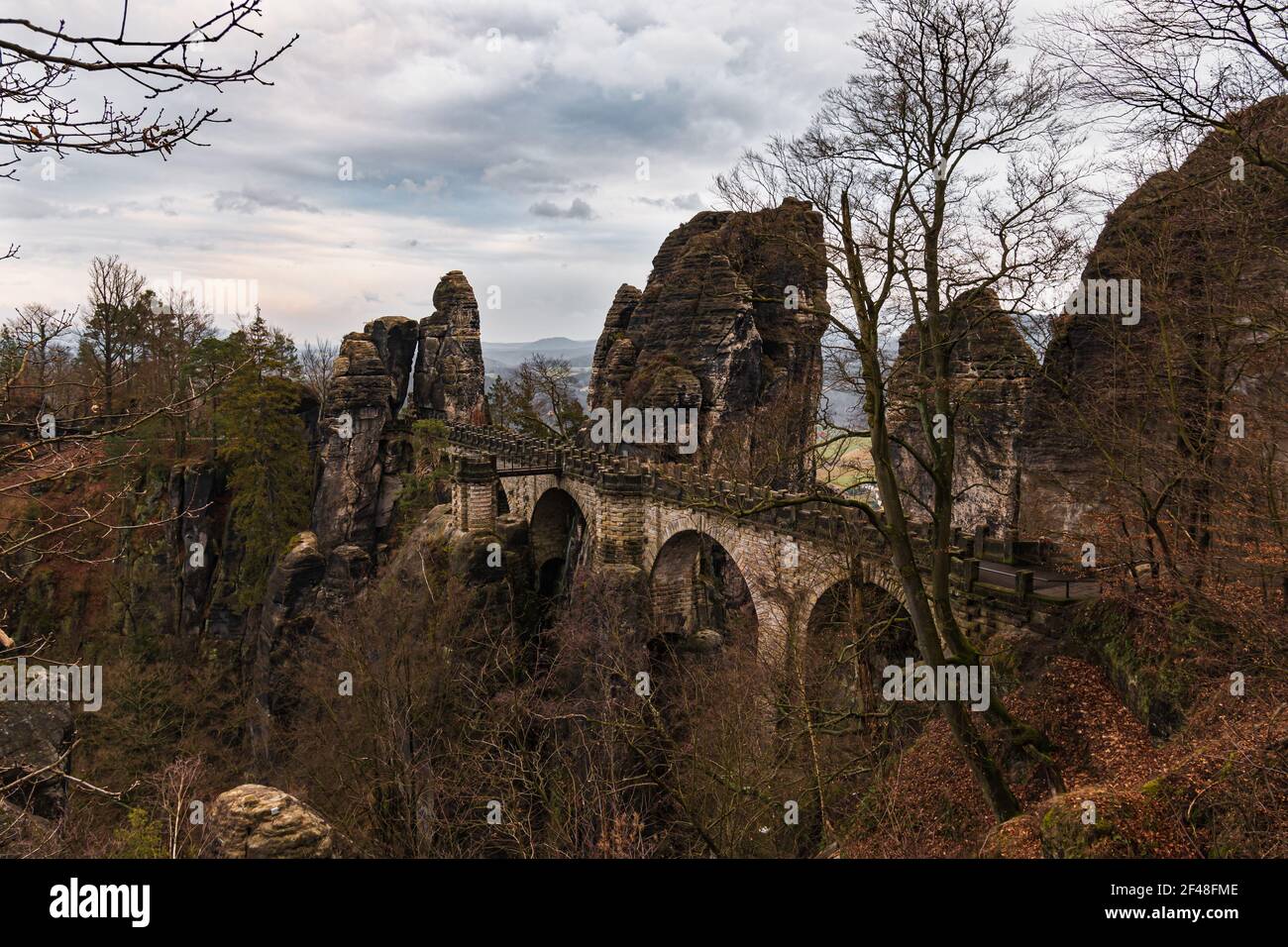 The famous Bastei Bridge bridge in Saxon Switzerland National Park ...