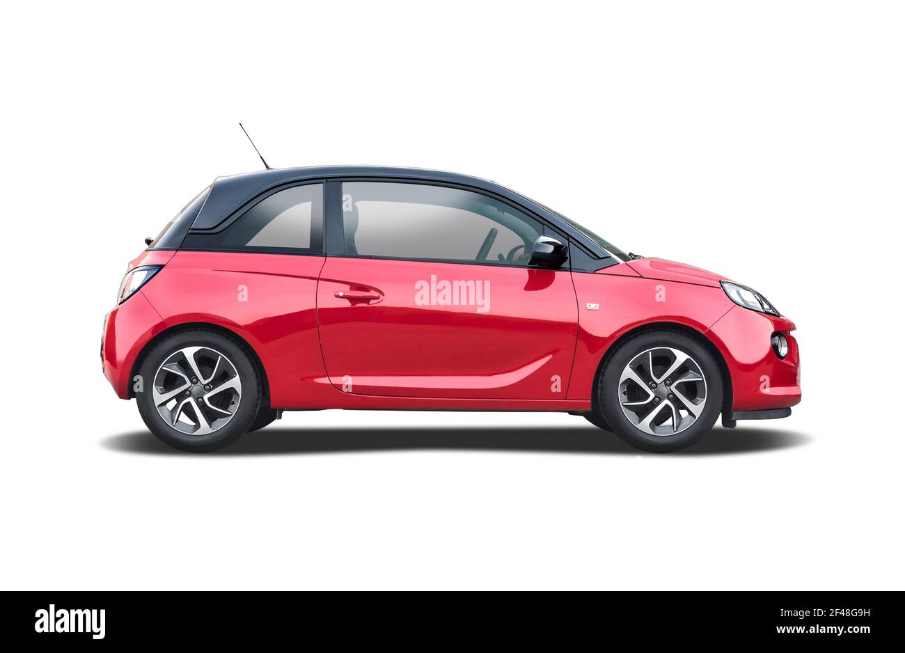 German red sport hatchback car, side view isolated on white background ...