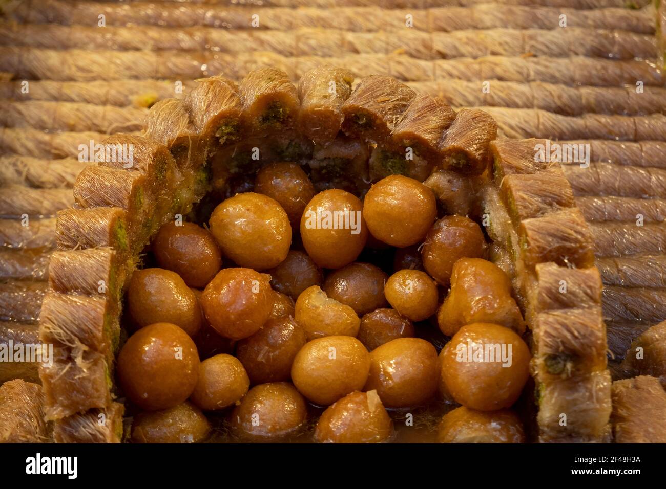 Pile of Awama or Awamat a traditional and common Middle Eastern crispy ...