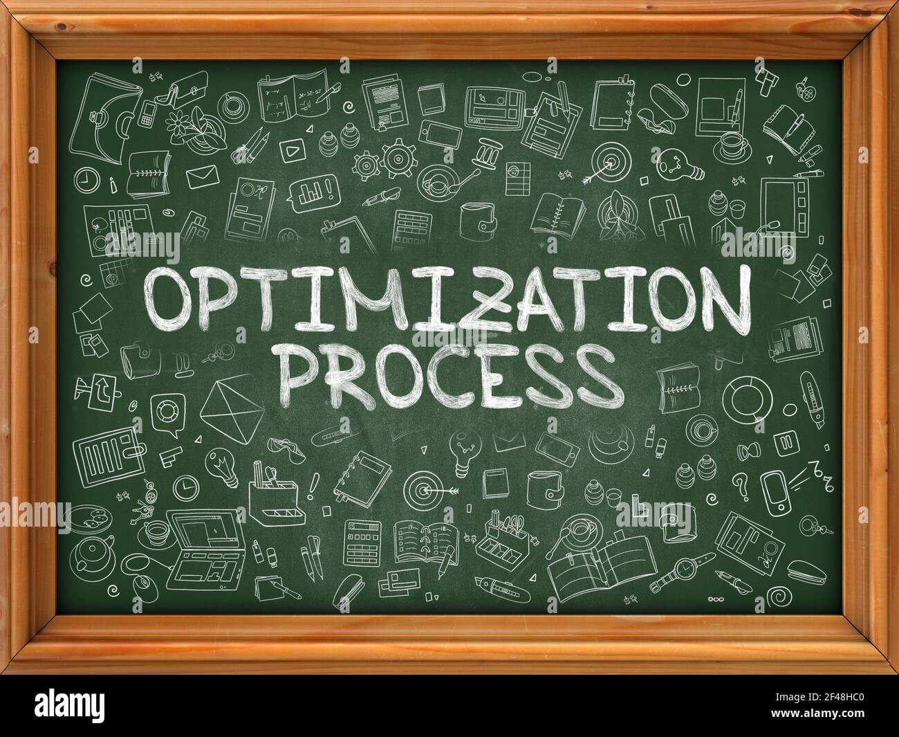 Green Chalkboard with Hand Drawn Optimization Process with Doodle Icons ...
