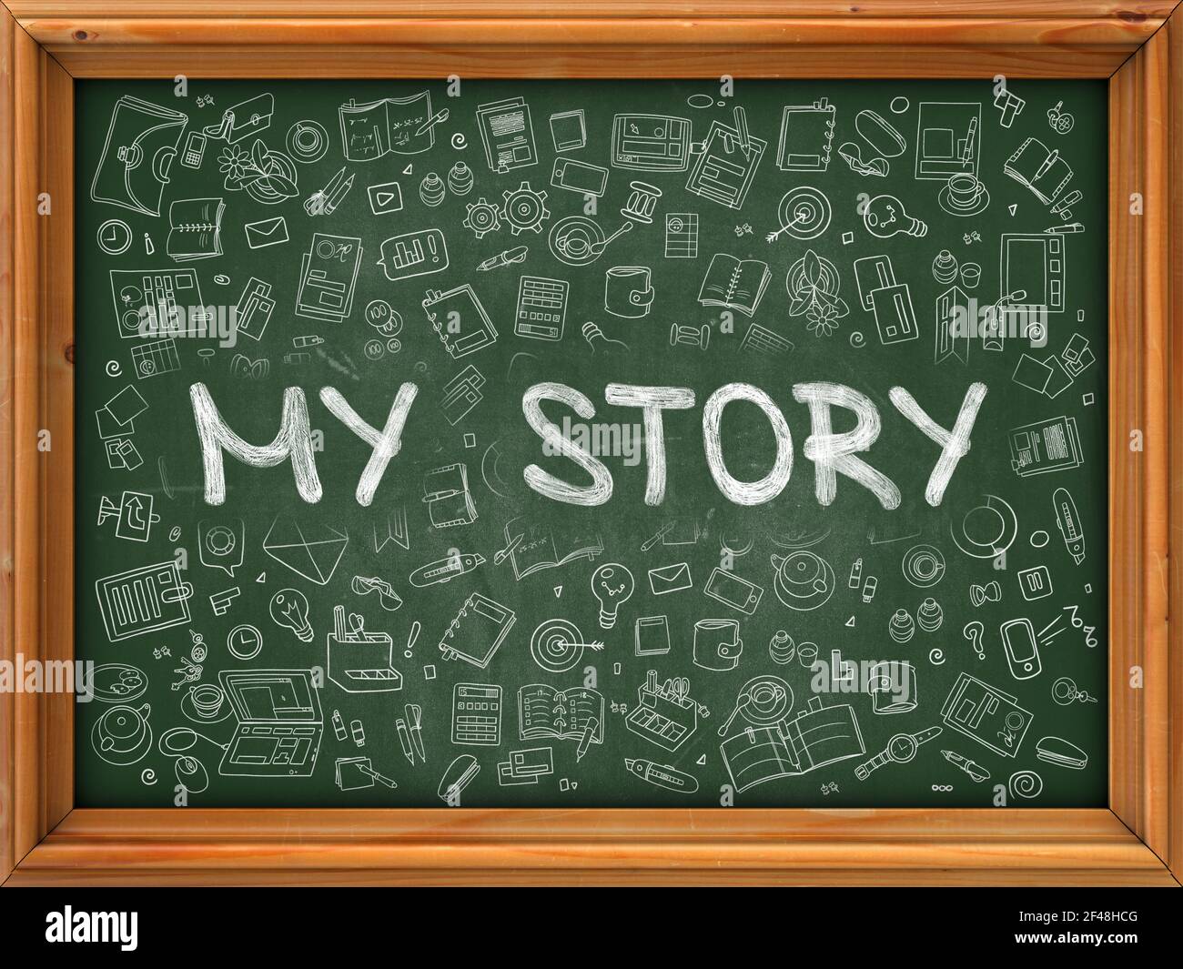 Green Chalkboard with Hand Drawn My Story with Doodle Icons Around ...