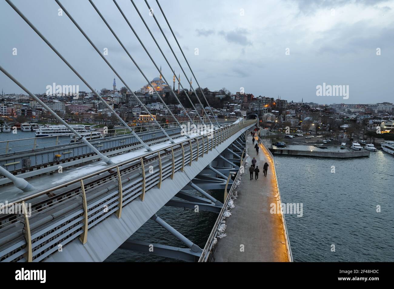 Halic Metro Bridge and Suleymaniye Mosque in Istanbul City, Turkey ...