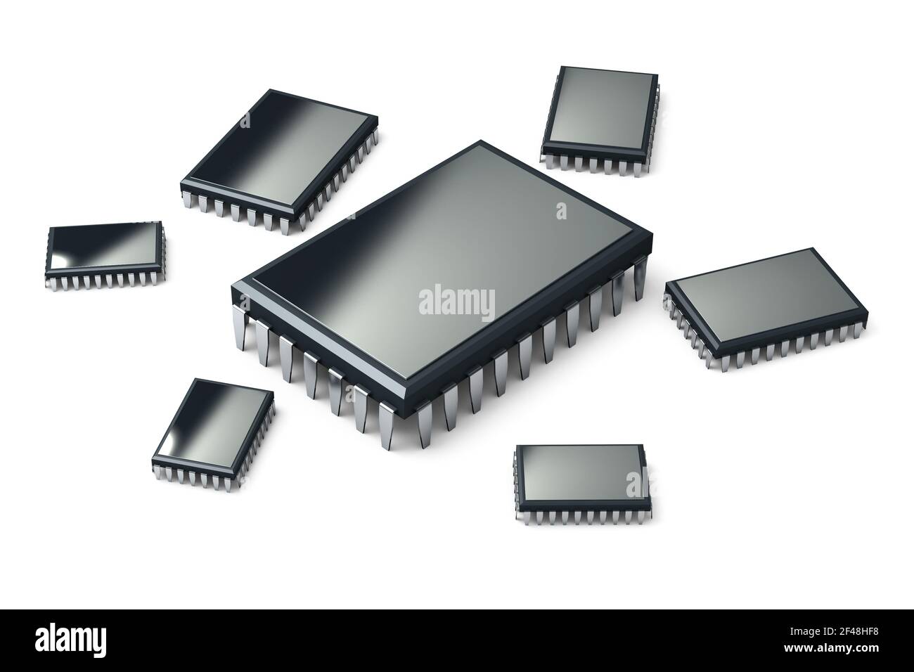 Different microchips isolated on white background. High resolution 3d ...