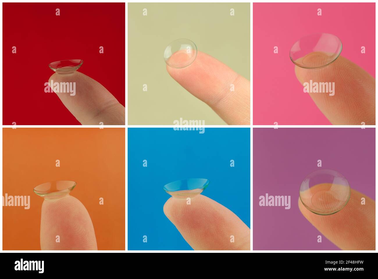 Contact lens on finger on a different colors background Stock Photo - Alamy