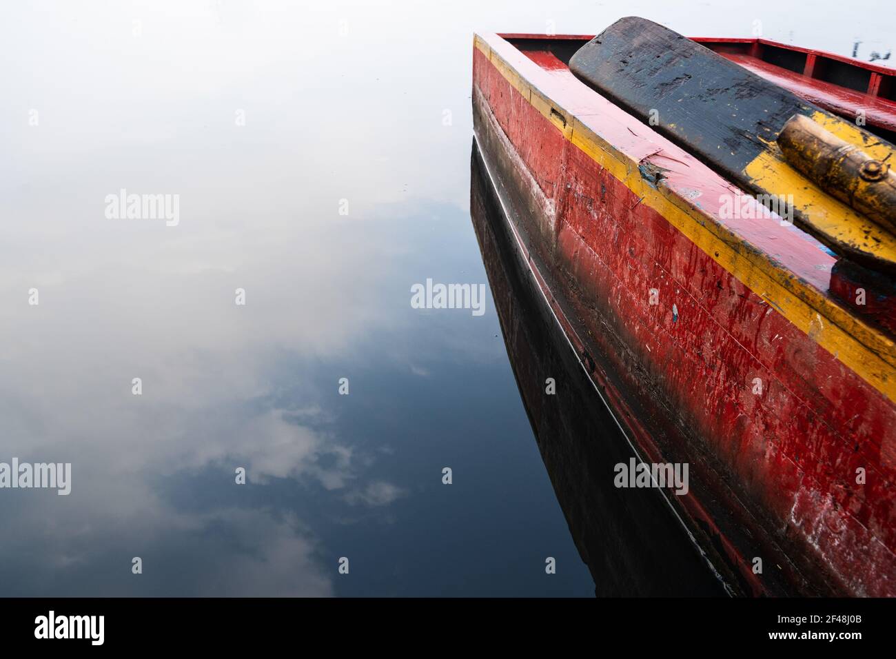 Beautiful Image of a boat floating under a blue sky in Yamuna Ghat ...