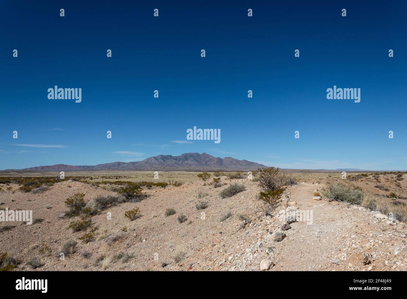 Deserted path in the New Mexico desert with an expansive view of ...