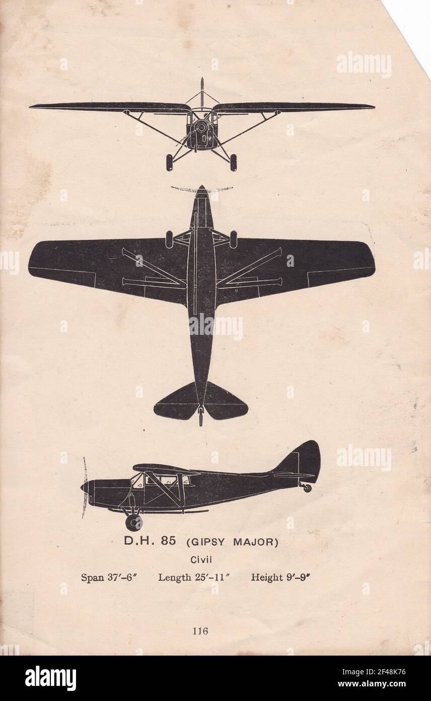 WW2 plane recognition - D. H. 85 (Gipsy Major) Civil Stock Photo - Alamy