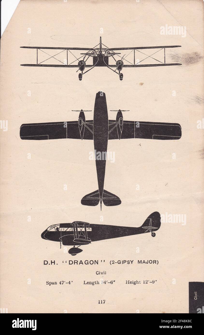 WW2 plane recognition - D. H. 'Dragon' (2-Gipsy Major) Civil Stock ...