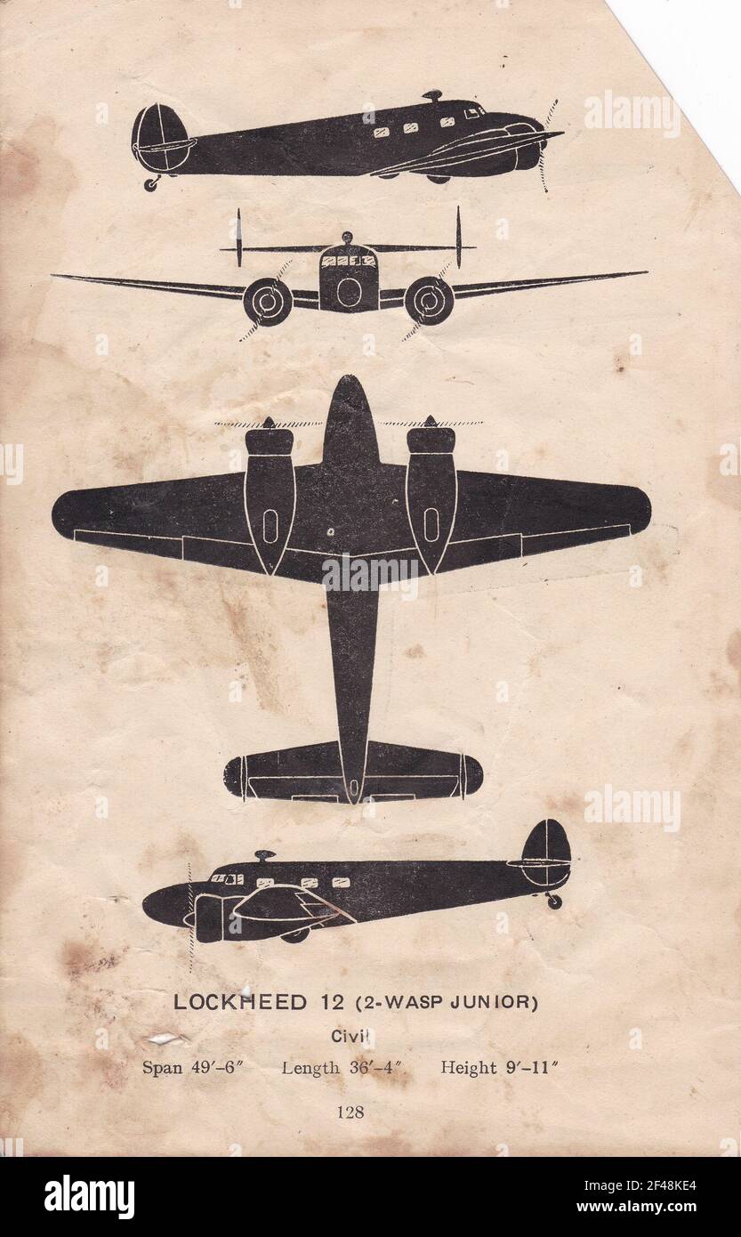 WW2 plane recognition - Lockheed 12 (2-Wasp Junior) Civil Stock Photo ...