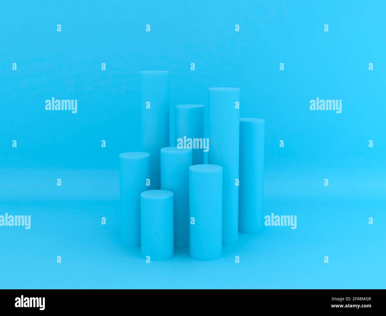 Group of blue cylinders blue color with light and shadow. 3d render ...