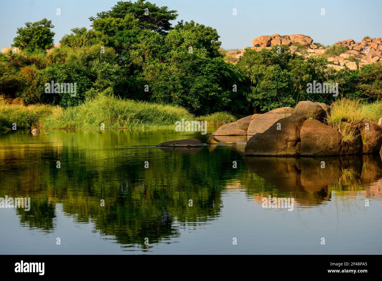 Tungabhadra River , rocks, boulders, India Stock Photo - Alamy
