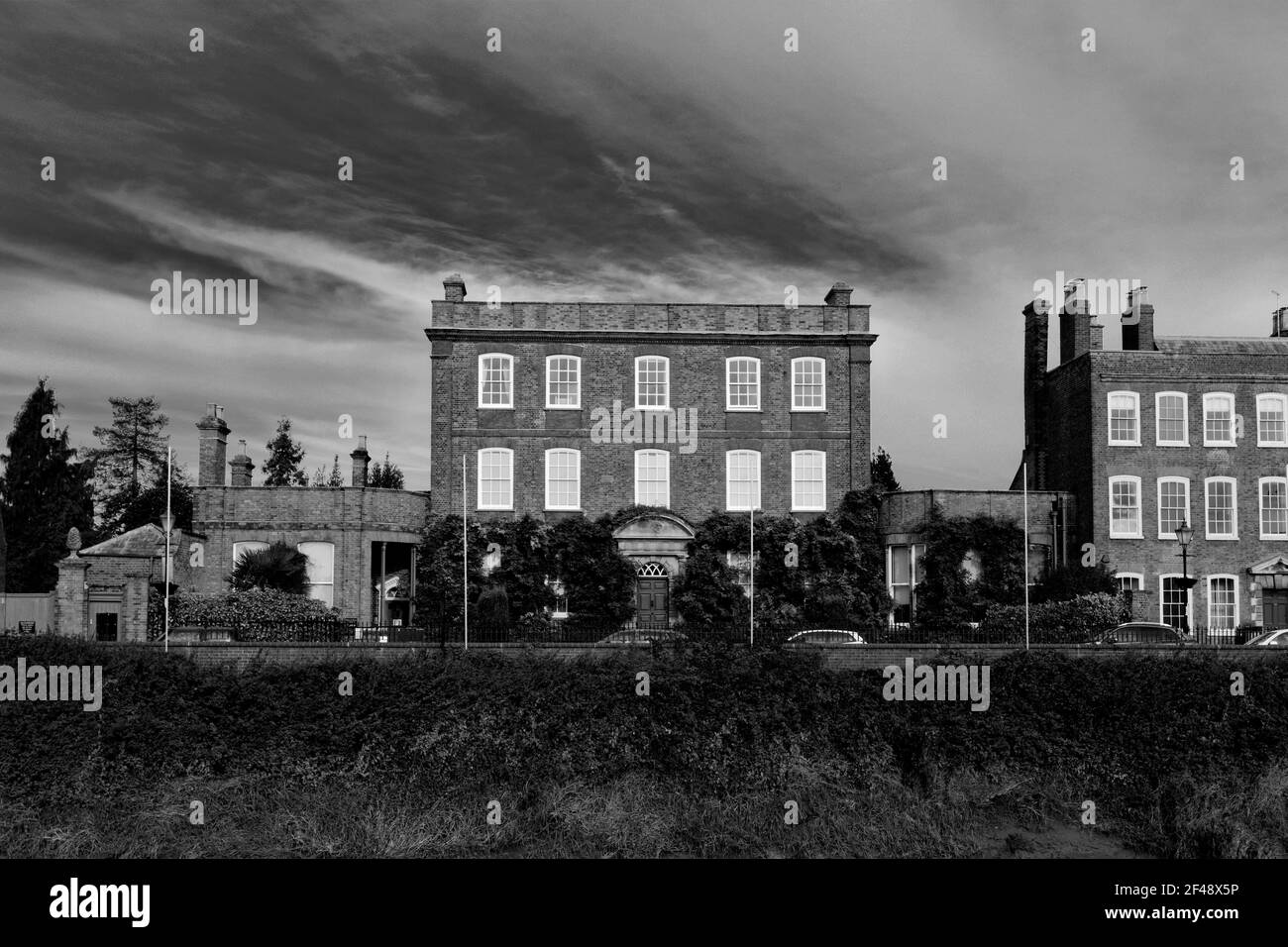 View of Peckover House, North Brink, river Nene, Wisbech town ...