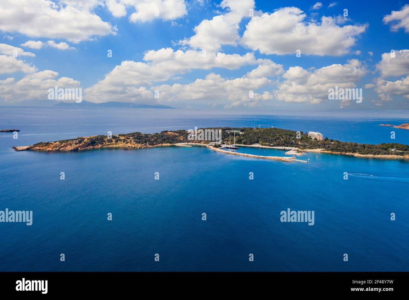 Greece Athens riviera coast, Asteras Vouliagmeni. Aerial drone view of ...