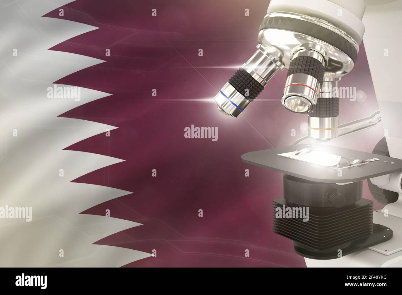 Qatar science development concept - microscope on flag background ...