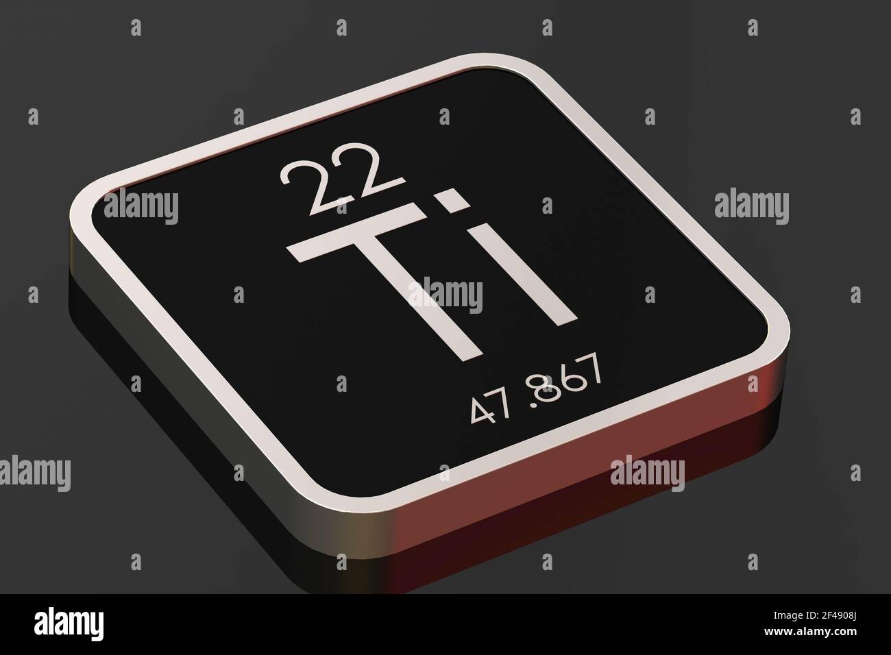 A 3D rendering of a Titanium element from periodic table on black ...