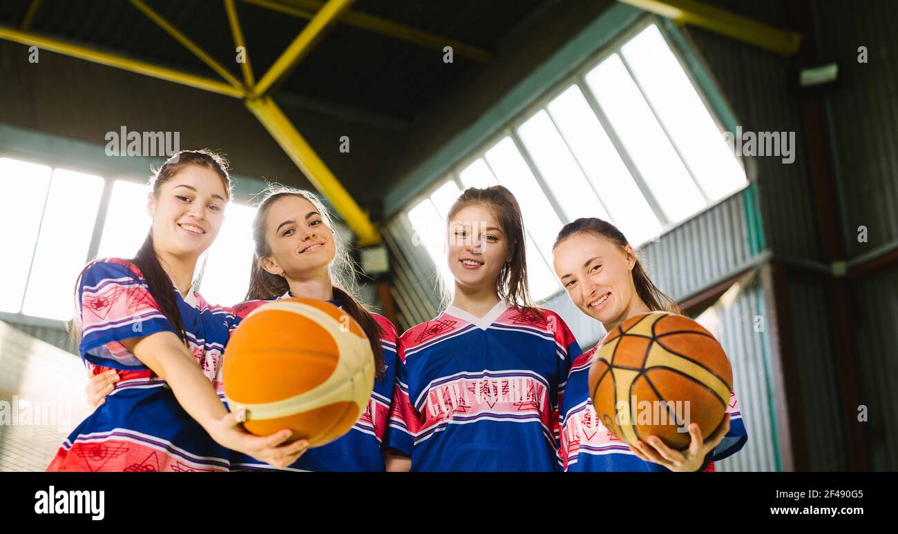 Banner, long format. Advertising background of four pretty girls who ...