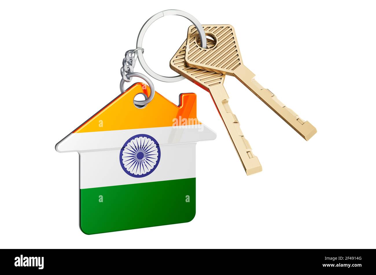 Real estate in India. Home keychain with Indian flag. Property, rent or ...
