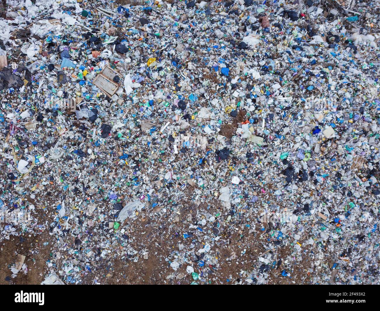 Aerial top view photo of large garbage pile at solid waste landfill ...