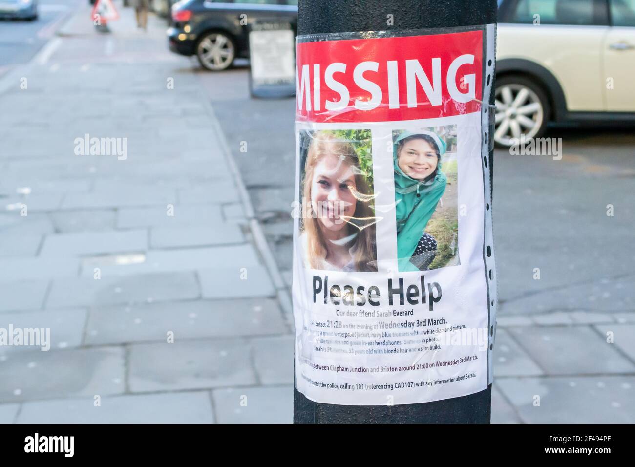 CLAPHAM, LONDON, ENGLAND- 16 March 2021: Sarah Everard missing poster ...