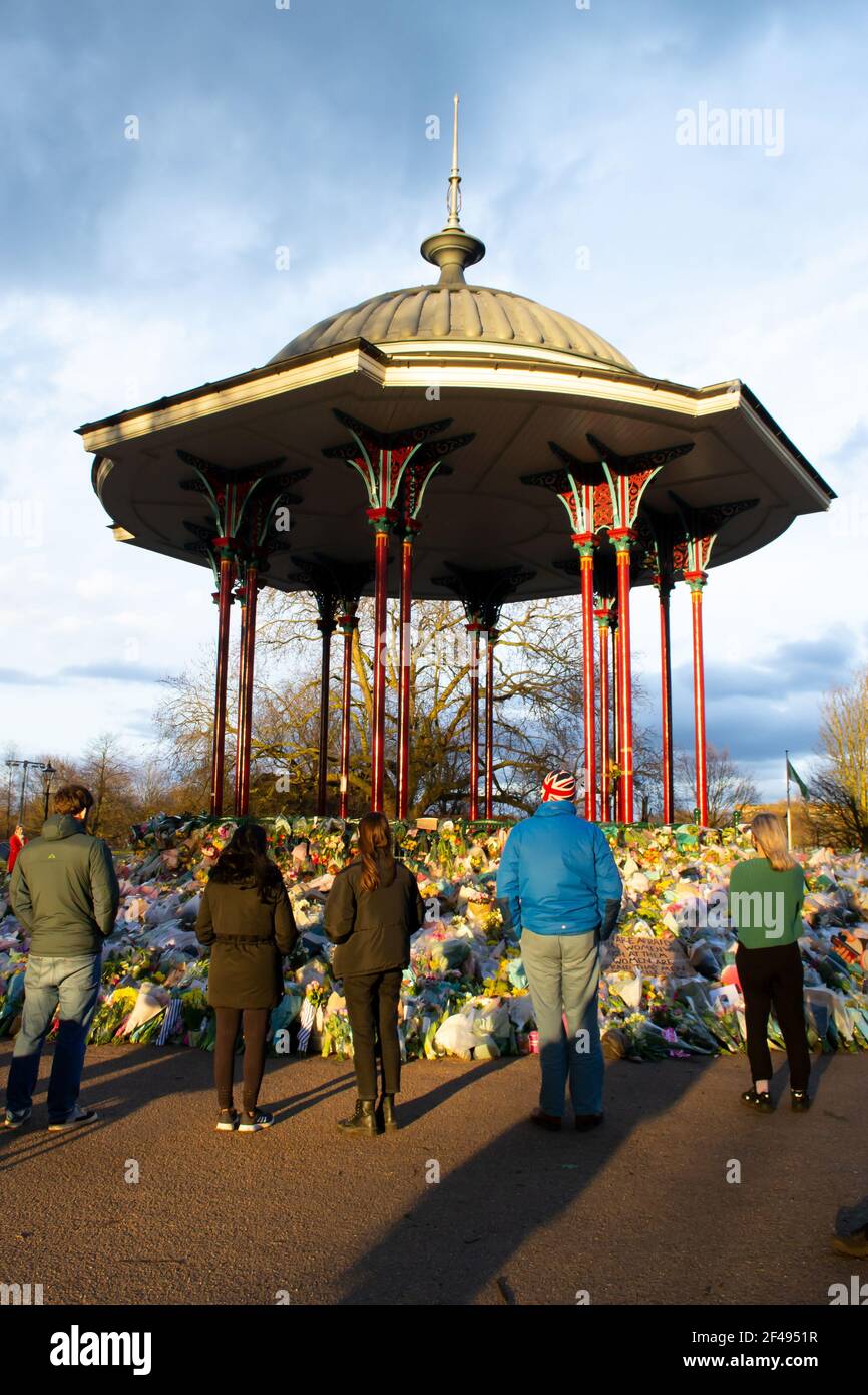 CLAPHAM, LONDON, ENGLAND- 16 March 2021: Flowers and tributes at ...
