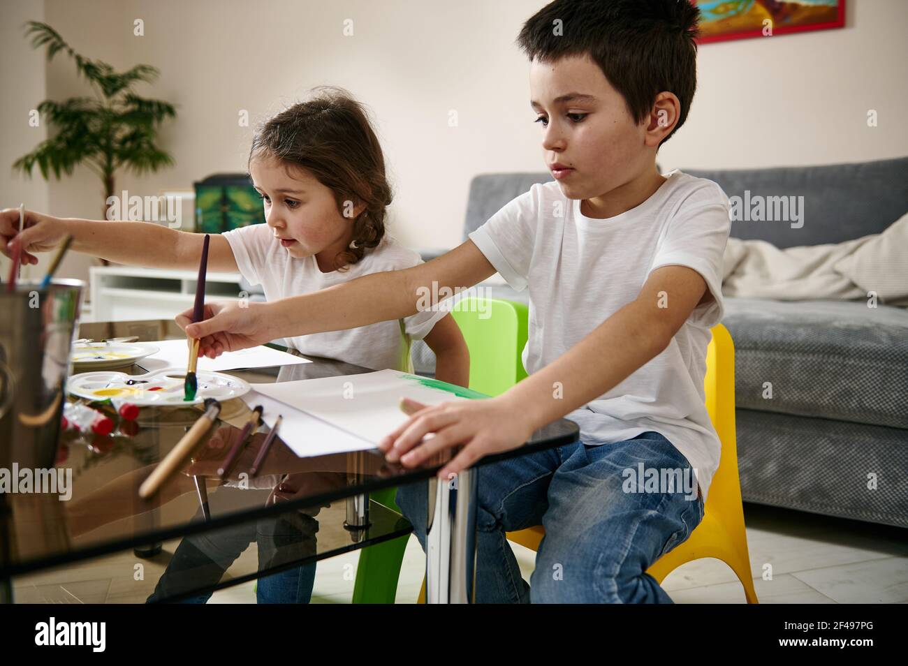 Adorable children, draw at home. Art lesson at home, Easter theme ...