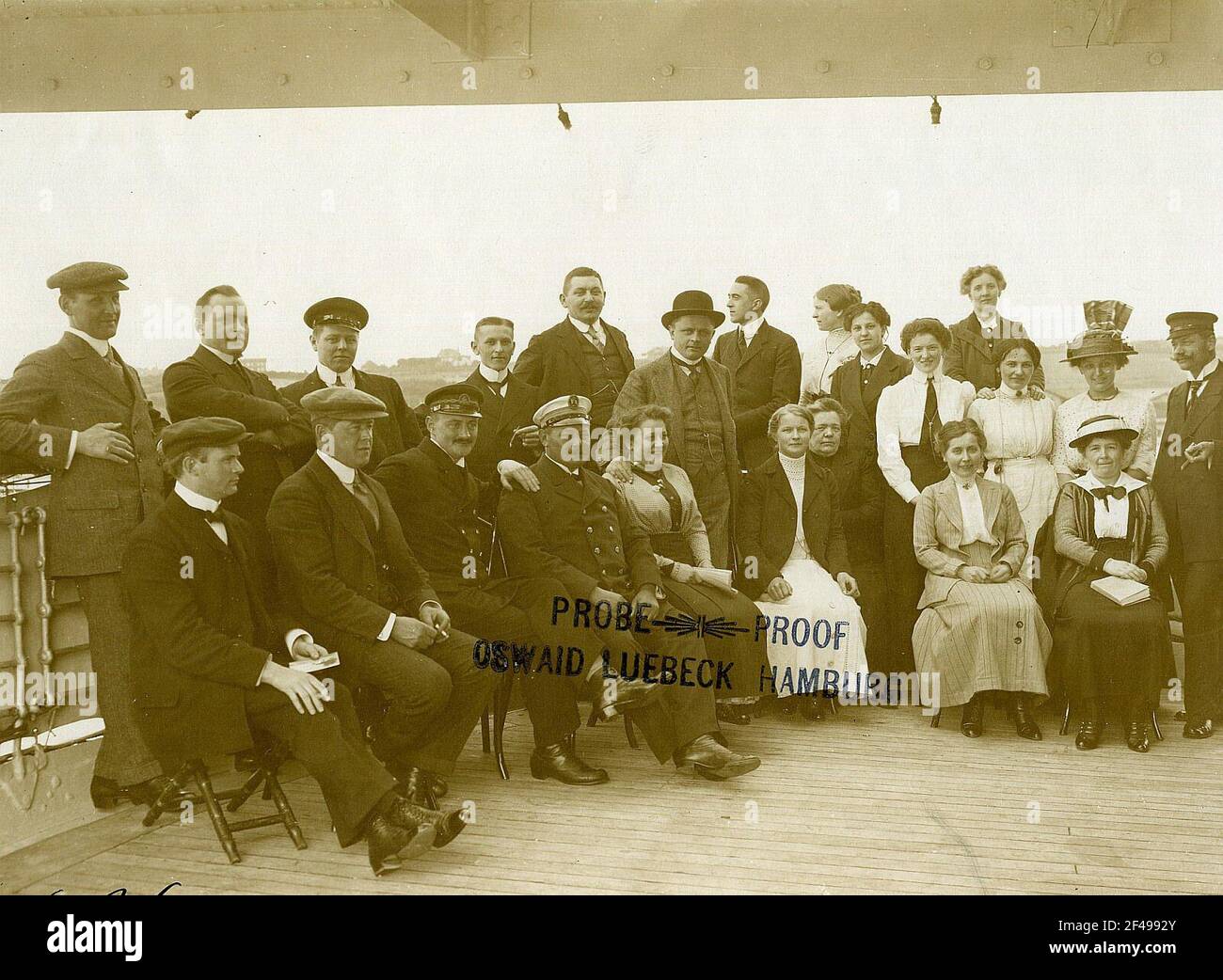 Group formation with tourists on deck of a high-sea passenger steamer ...
