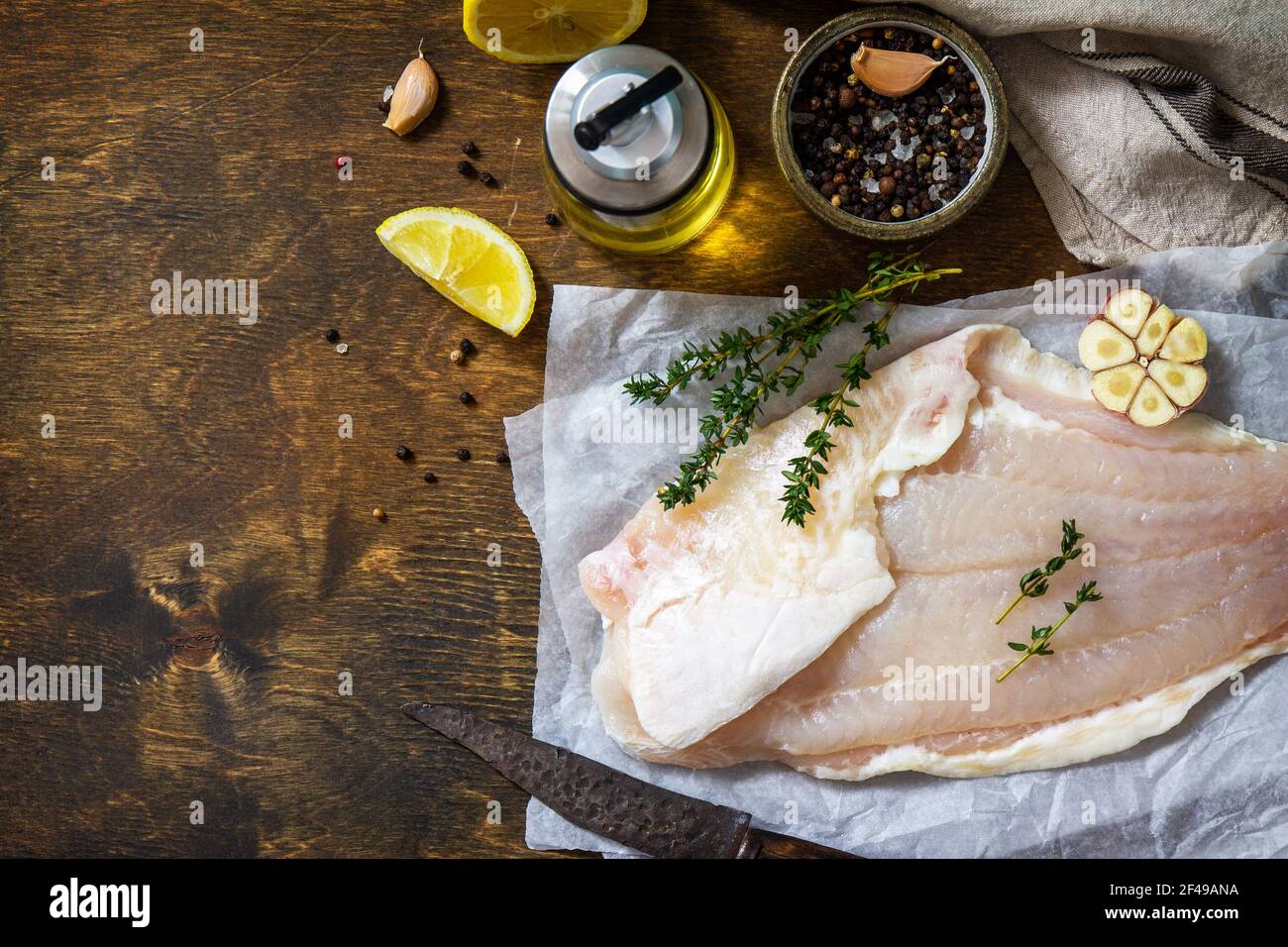 Seafood, raw white fish fillet for cooking. Fresh fillet Pangasius with ...