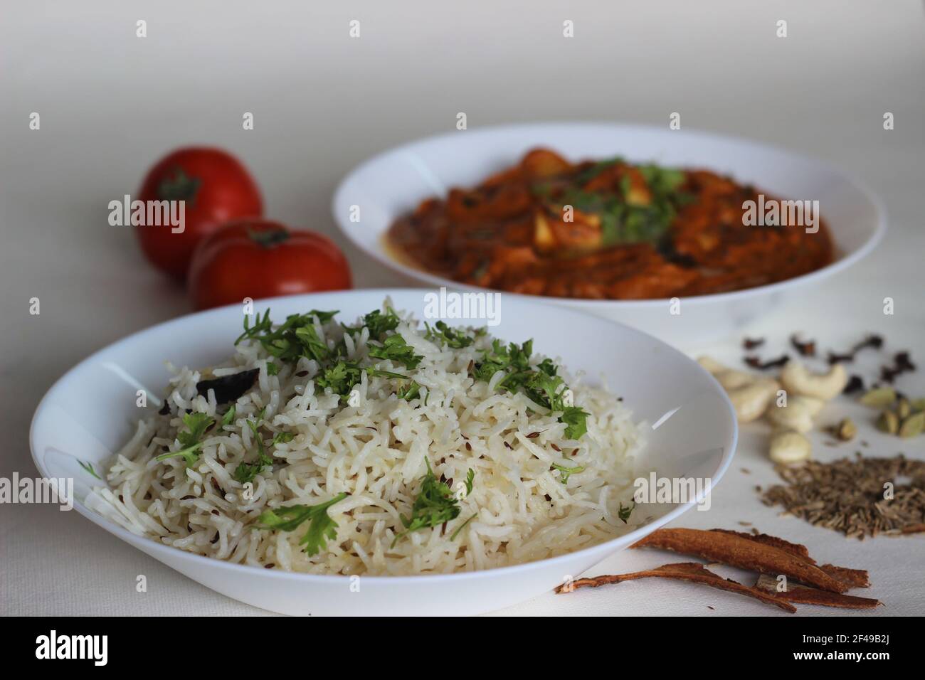 Steamed basmati rice flavoured with Cumin and spices served with a ...